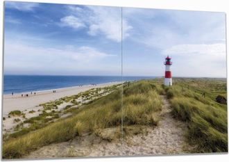 Wallario Herdabdeckplatte/Spritzschutz aus Glas, 2-teilig, 80x52cm, f&uuml;r Ceran- und Induktionsherde, Am Strand von Sylt Leuchtturm auf der D&uuml;ne Panorama