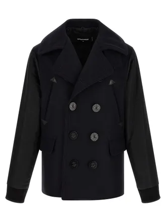 Dsquared2 Wool-Blend Hybrid Peacoat - Navy