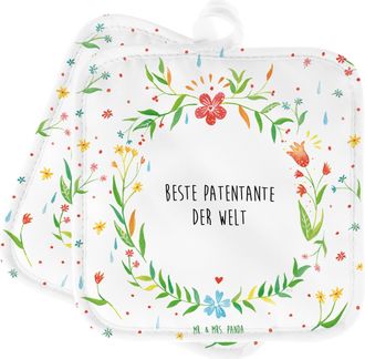 Mr. & Mrs. Panda Topfuntersetzer Patentante - Geschenk, Topflappen, Topflappen 2er Set, Ofenhandschuh, Dankeschön, Taufpartner, Neffe