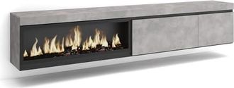 Skraut Home | TV-Schrank, Lowboard | für Wohnzimmer und Esszimmer | 237x45x35 cm | Für großformatiges TV | Elektrokamin XXL | Hängend | Moderner Stil | Zement