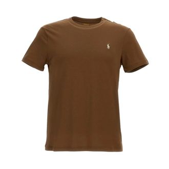 Polo Ralph Lauren Homme, Tops, Brun, Taille: M T-shirt &agrave; Col Rond C&ocirc;tel&eacute;