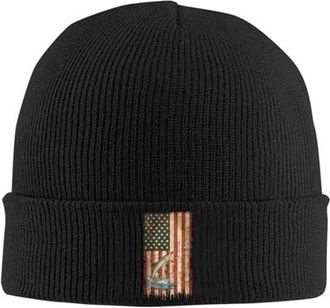 Generic Bonnet Hiver P&ecirc;che Au Drapeau Am&eacute;ricain pour Le Poisson-Alligator Doux Casquette De Cr&acirc;ne &Agrave; Revers Extensible Bonnet en Tricot pour Shopping Homme Fem