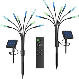 Nanoleaf Solarlampen f&uuml;r Au&szlig;en Garten (2er Set) mit Fernbedienung, 8 adressierban warmwei&szlig;em/multicolor LEDs, Firefly Solarlicht, Timer & Szenen, IP65 wasserdi