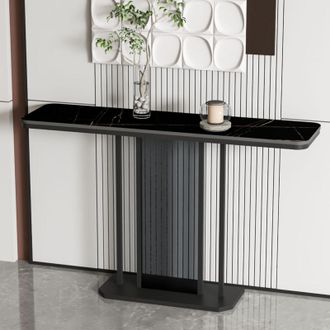 Generic Faux Marmor Weiß Konsolentisch Schmal, Eingangstisch mit Einzigartigem Metallsockel, Schmaler Sofatisch für Wohnzimmer, für Flur, Wohnzimmer und Schla