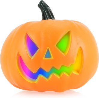 Com-Four Kürbis mit LED-Beleuchtung - Halloweenkürbis als Hauseingangs- und Fensterdekoration - großer Kunststoff-Kürbis mit Grusel-Fratze - Horror-Pumpkin mit