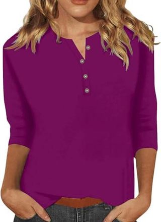 Generic Chemise unie à manches courtes pour femme, coupe ample, tendance, manches 3/4, couleur unie, t-shirt haut vêtements pour la vie quotidienne, cadeaux d