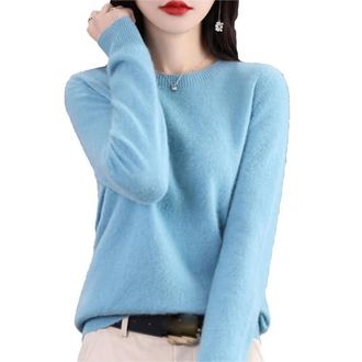 Generic Nouveaux pulls en cachemire pour femmes, manches longues, col montant, pull en laine pour lautomne et lhiver, pull en tricot doux et l&eacute;ger, bleu lac, 