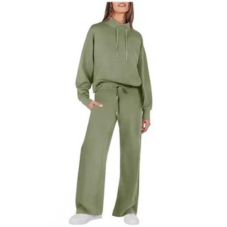 Generic Jogging Femme Ensemble- Ensemble Chic Et Elegant D&eacute;contract&eacute; Coupe Ample Couleur Unie Tenue Manches Longues Sweat Et Taille &Eacute;lastique Droit Palazzo Pa