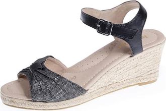 Isotoner Espadrilles Femme à Talon 6 cm et Bout Ouvert détail noeud, 39 EU, Noir