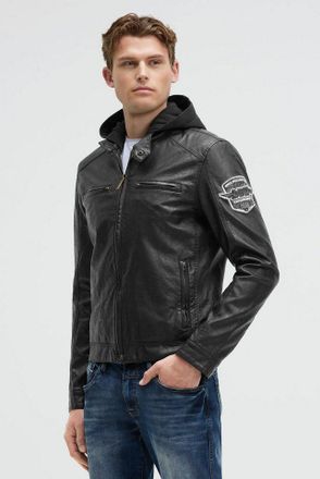 Camp David Lederimitatjacke mit abtrennbarer Kapuze