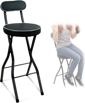 Generic Klappbarer Barhocker Hocker St&uuml;hle im Thekenh&ouml;he mit runder, gepolsterter Fu&szlig;st&uuml;tze f&uuml;r die R&uuml;ckenlehne, K&uuml;chenhochstuhl(Black,55cm/21.6in)