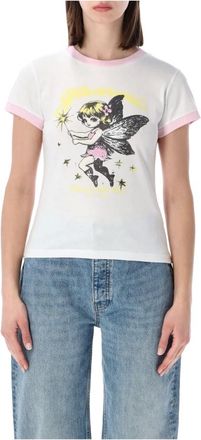 Ganni Femme, Tops, Blanc, Taille: 38 FR Basic Cotton Jersey Fairy Baby Fit T-Shirt