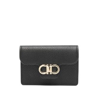 Ferragamo Schwarzes Lederportemonnaie mit Logoplakette - - Accessories - Damen - Schwarzk - ONE SIZE