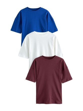 Next Damen Oversize-T-Shirts aus 100% Baumwolle, 3er-Pack Mehrfach XL
