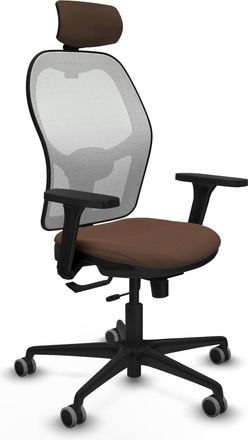 Piqueras y Crespo Ergonomischer Stuhl mit 3D-Armlehnen, h&ouml;henverstellbare Lendenwirbelst&uuml;tze und Kopfteil, h&ouml;henverstellbar und neigbar, Wei&szlig;/Dunkelbraun