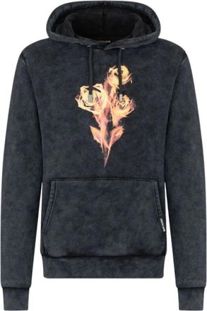 Roberto Cavalli Homme, Sweatshirts et sweats &agrave; capuche, Noir, Taille: 2XL SweaT-shirt avec Roses Imprim&eacute;es