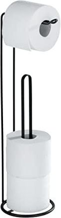 WENKO Stand Toilettenpapierh. Mod. Lugano 2in1 mit Ersatzrollenaufbewahrung f&uuml;r bis zu 3 Rollen aus matt-schwarz lackiertem Stahl &Oslash; 15,5 x 54 cm