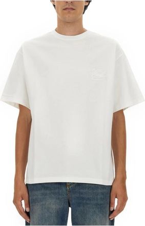 Etro Homme, Tops, Blanc, Taille: XS T-Shirt en Coton avec Logo Brod&eacute;