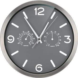 Bresser Bresser MyTime ND Thermo-Hygro Horloge Murale Radio-pilotée silencieuse Cadre en Acier Inoxydable et Affichage de la température et de lhumidité Gris 