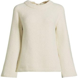 Lands End Pullover mit Schleife, Damen, Größe:44-46 regular, Weiß, Metall/Polyester-Mischung, by Lands End