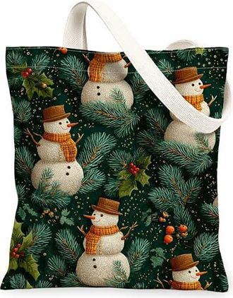 Generic Sacs fourre-tout en toile motif bonhomme de neige, sacs de courses r&eacute;utilisables, confortables, respectueux de lenvironnement, toile l&eacute;g&egrave;re pour voyag