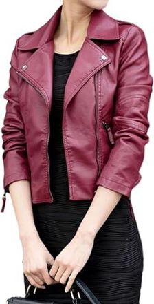 Generic Veste de moto courte en similicuir clout&eacute; pour femme Style punk Mode Streetwear Manteau fin Fermeture &Eacute;clair, violet/rouge, 3XL