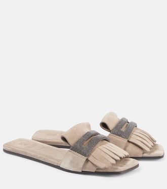Brunello Cucinelli Mules en daim à franges