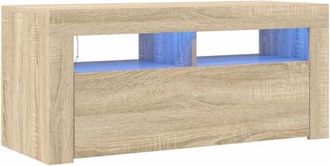 vidaXL Meuble TV avec Lumières LED, Armoire de Télévision, Meuble Télé de Salon, Armoire Basse Salle de Séjour Intérieur, Moderne, Chêne Sonoma