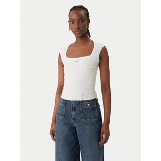 Tommy Jeans Top Smock Seersucker DW0DW22220 Wei&szlig; Slim Fit