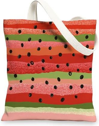 Generic Sacs fourre-tout en toile rayés, sacs à provisions réutilisables à motif rayé coloré, chic moderne léger lavable sacs à bandoulière fo, Rouge, 13x15 I