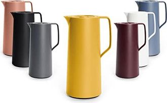 Emsa Motiva Isolierkanne, Thermoskanne 1 Liter, Quick-Press-Verschluss, lange Wärmespeicherung, 12h heiß, 24h kalt, auslaufsicher, Glaskolben, Kaffeekanne,