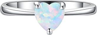 Generic Bague en acier inoxydable pour femme avec opale en forme de coeur et opale blanche, blanc, 7