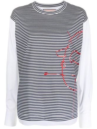 Plan C sweat ray&eacute; &agrave; col v - Bleu