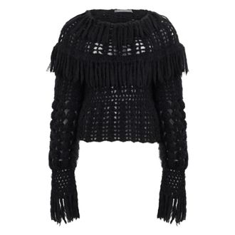 Alberta Ferretti Cropped Pullover mit Fransen - - Knitwear - Damen - Schwarzk - S