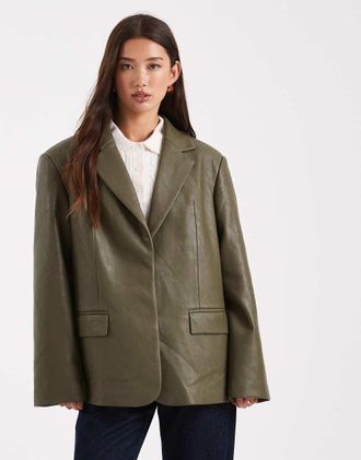 Asos Eleganter Oversize-Blazer aus Kunstleder in Dunkelgrün