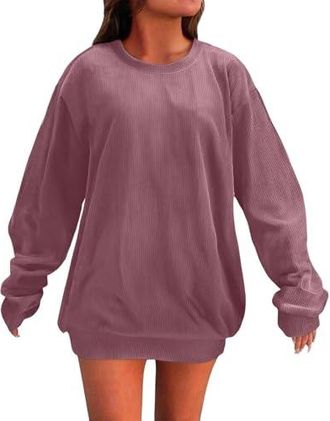 Generic Sweatshirts pour femmes UK Sweatshirts UK pour femmes, couleur unie, haut surdimensionn&eacute;, col rond, manches longues, automne hiver, d&eacute;contract&eacute;, confo