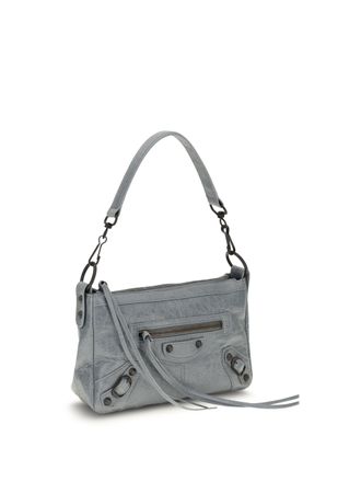 Balenciaga Womens Le City Moto Mini Handbag Blue Grey Lamb Ovis Aries Handbags Hand Bags