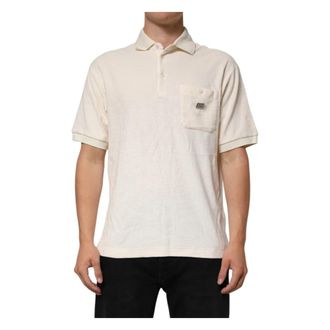 Dolce & Gabbana Ivory Baumwoll Polo T-shirt mit Logo-Tasche - - Tops - Herren - Wei&szlig; - XL