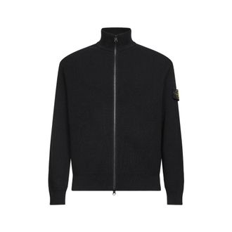 Stone Island Homme, Pulls, Noir, Taille: S Gilet Zipp&eacute; avec Bordures C&ocirc;tes