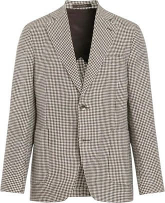 Oscar Jacobson Homme, Vestes, Brun, Taille: 2XL Ferry Blazer Regular Fit en Lin &agrave; Motif Pied-de-Poule