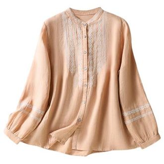 Generic T-shirt pour femme printemps nouveau style ethnique r&eacute;tro temp&eacute;rament broderie ample et confortable Chemise fine &agrave; manches longues Top, Rose, 3XL
