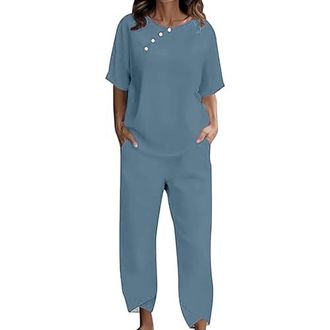 Generic V&ecirc;tements de sport pour femmes printemps/&eacute;t&eacute; 2026 avec bordure imprim&eacute;e, style vacances, ensemble de d&eacute;tente &agrave; manches courtes et pantalon long pour f