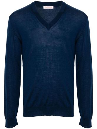 Valentino Garavani pull en laine vierge &agrave; col v - Bleu