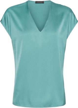 Elena Miro Femme, Blouses et Chemises, Bleu, Taille: 52 FR Blusa in raso scollo a V e maniche corte