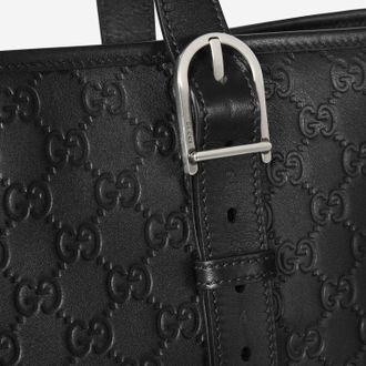 Gucci Mens Gg Emblem Tote Bag Black Leather Shoulder