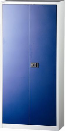 Bisley Fl&uuml;gelt&uuml;renschrank Universal, 4 verzinkte Fachb&ouml;den, 5 OH, Metall, 505 Korpus Lichtgrau, Fronten Oxfordblau, 40 x 91.4 x 195 cm