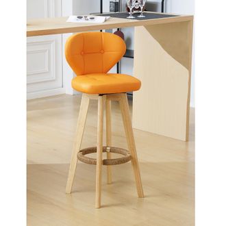 Generic Set Mit 2 Drehbaren Barhockern In Thekenhöhe (29 Zoll) Mit Rückenlehne, Kunstlederpolsterstühle Auf Massivholzbasis(Orange)