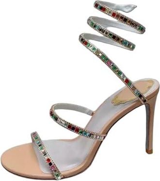 Generic YUJIEBB Sandales d&eacute;t&eacute; &agrave; talons hauts pour femme avec strass et perles de cheville serpent ficelle autour des chaussures de mariage sandales de gladiat