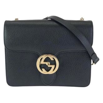 Gucci Sac bandouli&egrave;re &agrave; cha&icirc;ne en cuir avec logo G entrelac&eacute; Pre-owned - Femme - Pre-owned - Noir - Taille: ONE Size