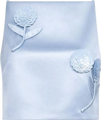 Self Portrait Femme, Tops, Bleu, Taille: 36 FR Satin 3D Sequin Flower Top